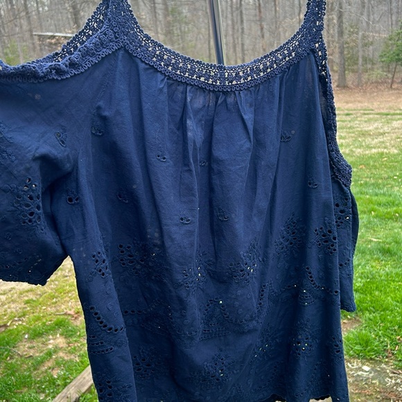 Bila | Tops | Bila Cold Shoulder Blue Top With Crochet Straps Size Xxl ...